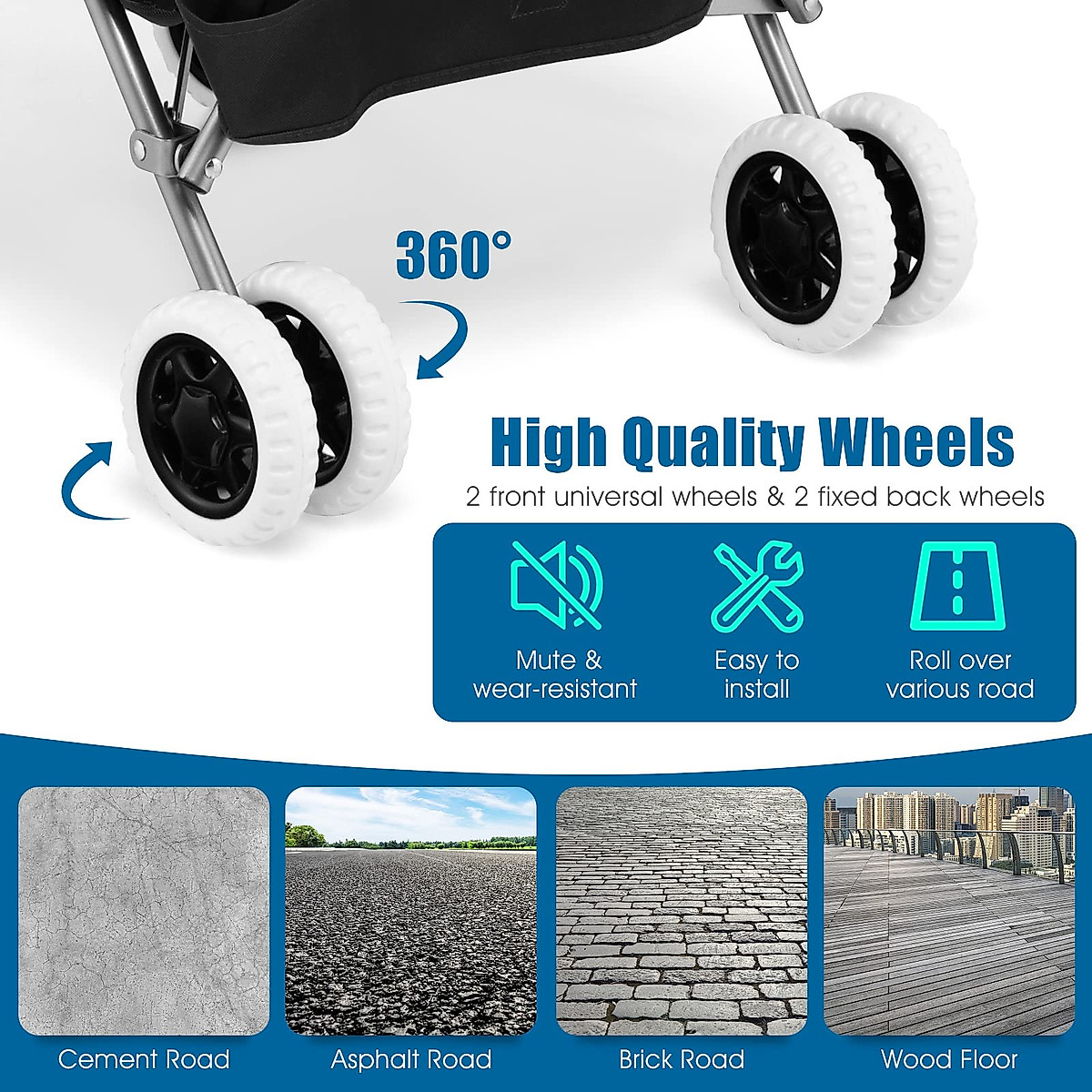 GOFLAME Folding Shopping Cart, Large Grocery Cart with Wheels and Removable Fabric Cover, Lightweight and Sturdy Rolling Utility Cart for Groceries Laundry Shopping Picnic (Black)