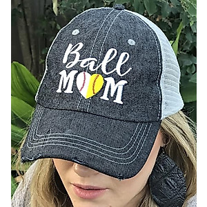 Cocomo Soul Womens Ball Mom Hat | Baseball Mom Softball Mom Hat | Baseball Softball Mom Cap | Half Baseball Half Softball Hat 402 Dark Grey