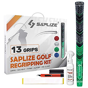 SAPLZIE Hybrid Rubber Golf Grips 13 Pack, All Weather Design, 13 Grips with All Kits, Multi-Compound Hybrid Golf Club Grips, CL04 Series, Standard Size, Green