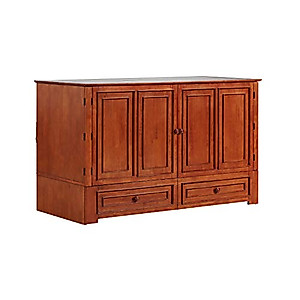 Mega Solutions Emurphybed Paradiseo Murphy Cabinet Chest Bed with Charging Station 6 Inch, Queen (Cherry)
