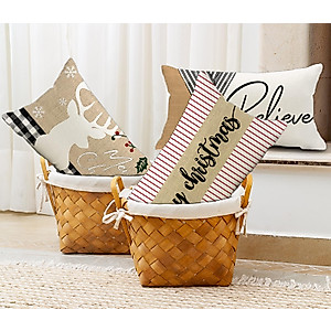 KACOPOL Black White Buffalo Plaid Deer Throw Snowflake Merry Christmas Throw Pillow Cover Linen for Couch Bed Sofa Car Cushion Covers 12 x 20 inch Pillow Case