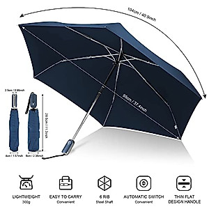 LEAGERA Automatic Flat Umbrella -Collapsible Portable Pocket Umbrella for Travel - Compact Mini Small Ultralight Umbrella for Backpack,Blue