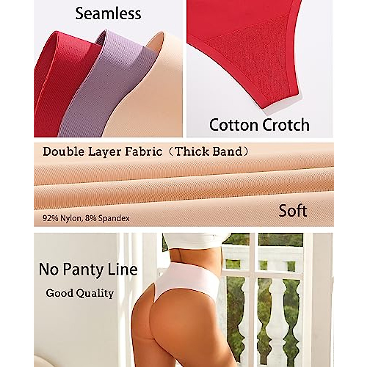 Knowyou High Waisted Thongs for Women Seamless Underwear for Women No Show Sexy Breathable Panties for Laides 6 Pack