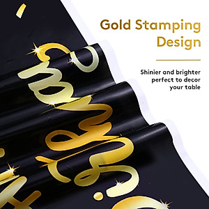 FZR Legend Happy Birthday Tablecloth, Plastic Tablecloth with Gold Stars Plastic Table Cover Disposable Black Tablecloth for 90th 80th 70th 60th 50th 40th 30th Birthday Party Decoration - 54" x 108"