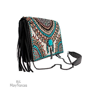 Mary Frances Accessories – Crossbody Handbag – Earth and Sky Beaded Leather Crossbody Purse for Women