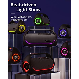 Tronsmart Bang(Upgraded) 60W Bluetooth Speakers with Subwoofer, IPX6 Waterproof Loud Bluetooth Speaker with 7 LED Color Light, 24H Playtime Bluetooth Portable Speaker with Handle for Outdoor, Party