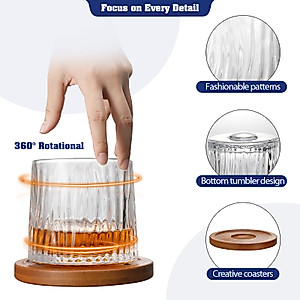 Crystal Whiskey glasses set of 2,Rotatable -10 Oz old fashioned whiskey glasses,bar whiskey glasses,style glassware for bourbon,perfect Idea for scotch lovers,glasses for scotch, rum, Glacier