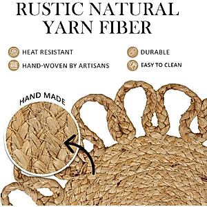 MORE Jute Hand Braided Placemats Set of 6 | 15 Inches Round Tablemats for Kitchen Dining Table Top Rug Mats & Dinner Table Plate Pads Mates | Rustic Natural Fiber Vintage Rugs Mat, Natural Beige