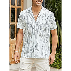 JMIERR Men Casual Button Down Hawaiian Shirt Short Sleeve Holiday Resort Floral Beach Shirts for Men with Pockets, US 52(3XL), White