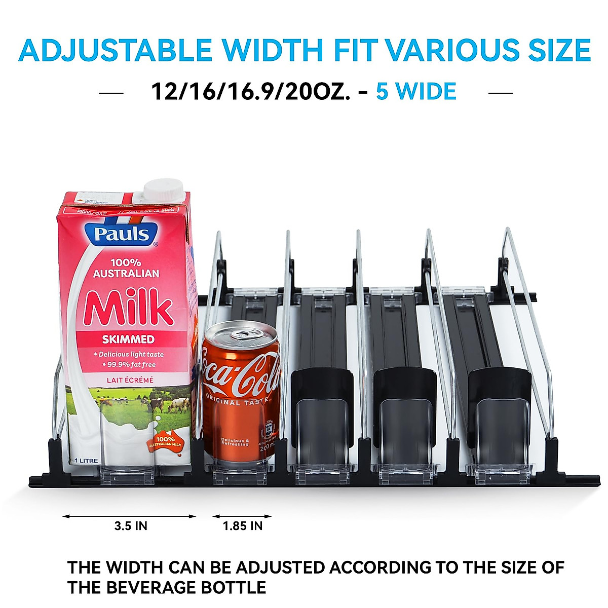 MERICARGO Drink Organizer for Fridge, Self-Pushing Soda Can Organizer for Refrigerator with Adjustable Pusher Glide, Automatic Drink Dispenser for Fridge Pantry, 5 Rows