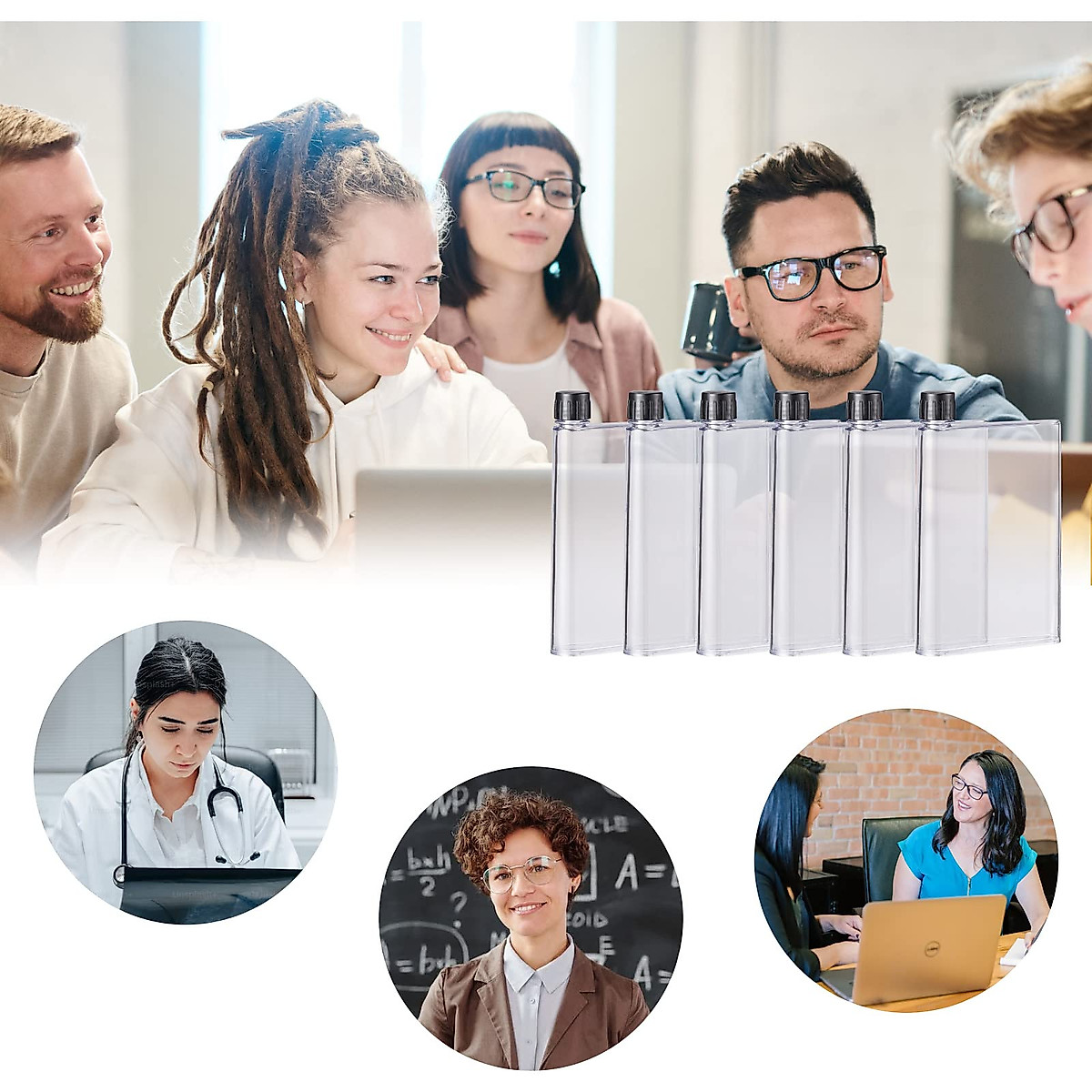 Flat Water Bottles Bulk, 6 Pack 16oz Personalized Clear Water Bottles with Narrow Mouth, Plastic, Leak Proof & Lightweight DIY Gift for Women Men Aunt Teacher Nurse Sports Travel Gym Hiking