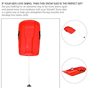 BESPORTBLE Snow Sled Toboggan Sled Plastic Sport Toboggan Winter Snow Sled Downhill Snow Board with Pull Rope Red