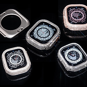 Tensea [2 in 1 for Waterproof Apple Watch Ultra2/Ultra Screen Protector Case 49mm Accessories, iWatch Hard PC Diamond Front and Back Bumper Case with Tempered Glass Film, Bling Face Cover Women, 49 mm