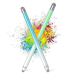 Universal Stylus Pens for Touch Screens (2 Pcs), High Sensitivity Fiber Tips, Compatible with Apple/iPhone/iPad/iOS/Android/Samsung Tablets and All Capacitive Touch Screens (Green+Blue)
