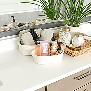 NaturalCozy 5-Piece Rectangle Storage Basket Set- Natural Cotton Rope Woven Baskets for Organizing! Small Basket for Montessori, Baby Nursery, Dog Toy Baskets, Cat Toy Box, Bathroom Organization Bin