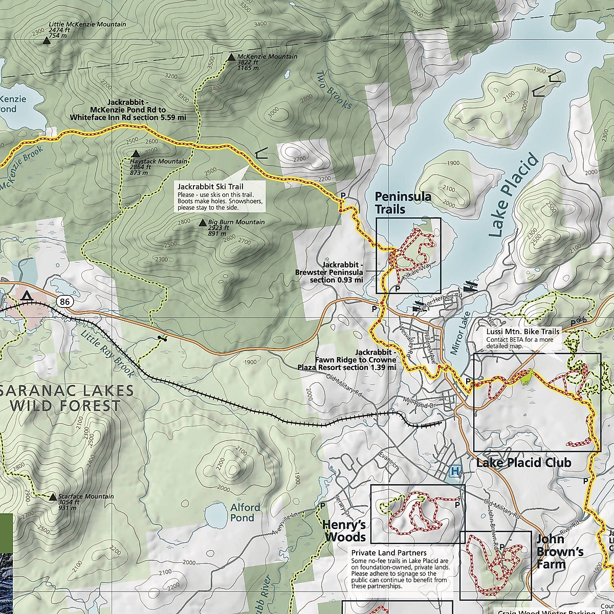 Lake Placid & Saranac Lake Winter Trails Map | Adirondacks High Peaks Hiking Map | Jackrabbit Ski Trail, Paul Smith’s College VIC, Cascade X-C Ski Center | Durable, Waterproof & Tear Resistant