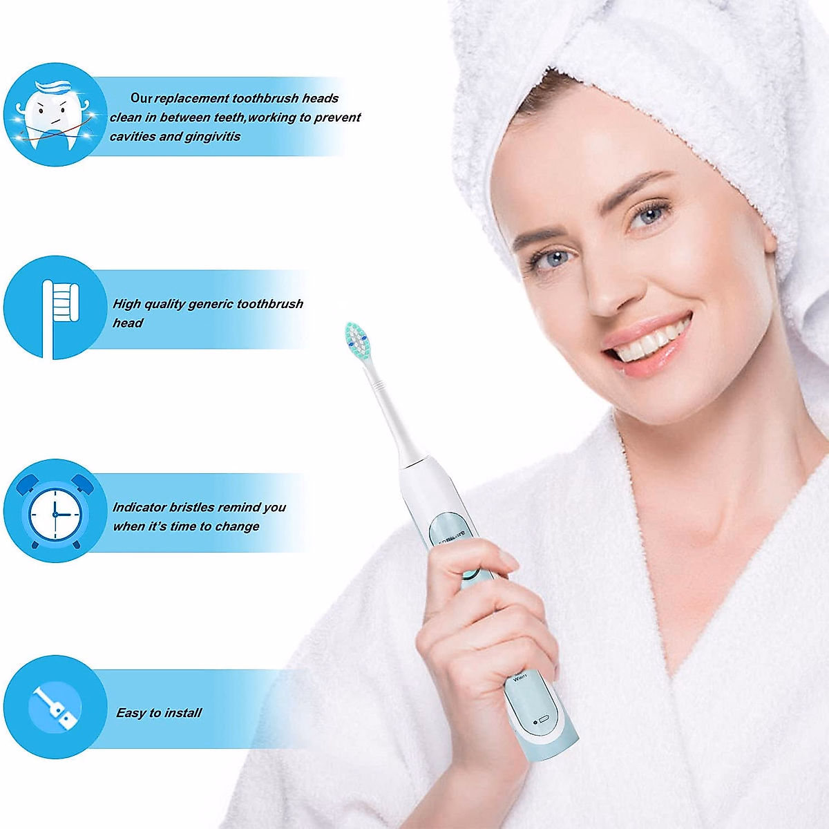 WEQNNM Replacement Toothbrush Heads Compatible with Philips Sonicare:10 Pack Professional Electric Brush Heads for 4100 6100 &More Snap-on Handles