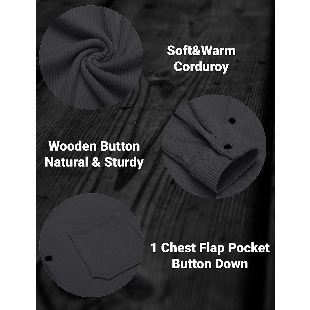 COOFANDY Men's Corduroy Shacket Casual Button Up Work Jackets Lightweight Shirt Jacket Dark Grey