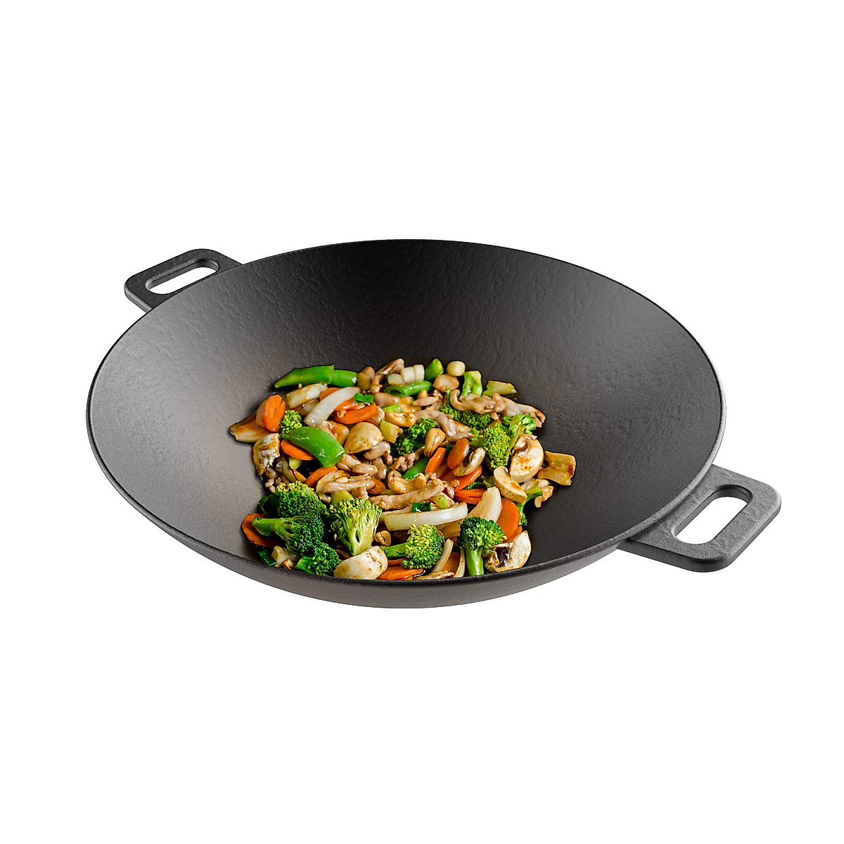 Classic Cuisine Cast Iron Wok-14” Pre-Seasoned, Flat Bottom Cookware with Handles-Compatible with Stovetop, Oven, Induction, Grill, or Campfire, (82-KIT1088)
