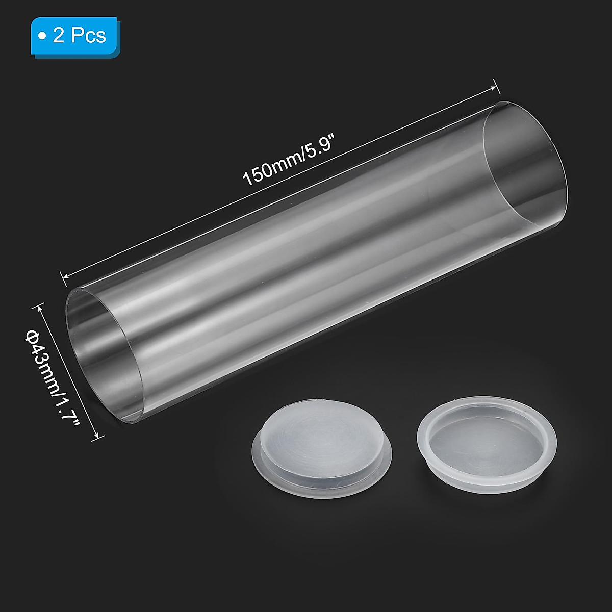 PATIKIL 5.9"L x 1.7"Dia Clear Storage Tubes, 2Pcs PC Plastic Transparent Hollow Round Rigid Tube with Cap for Beads Bath Salt Container Wedding Party Favors