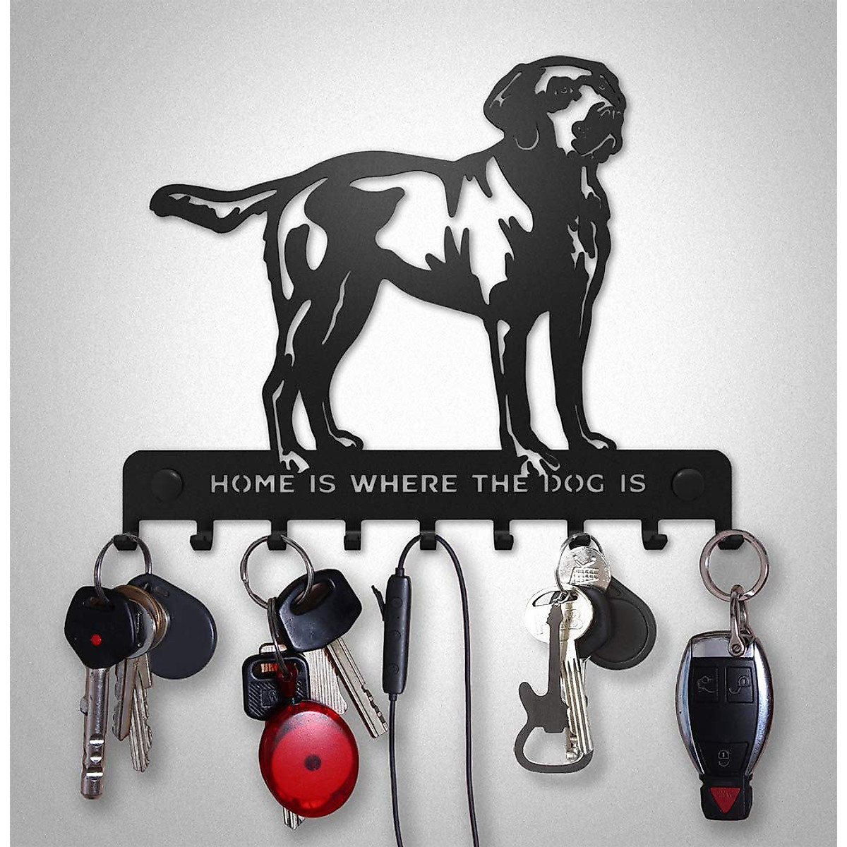 Leash Holder Wall Mount, Key Holder for Wall, Labrador Retriever Dog (8-Hook Rack) Decorative, Metal Hanger for Front Door, Kitchen, or Garage | Store House, Work, Car, Vehicle Keys | Vintage Decor