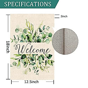 Tosewever Spring Leaves Welcome Garden Flag 12.5x18 Inch Spring Summer Green Floral Vertical Double Sided Burlap Yard Flag for Outside Holiday Outdoor Farmhouse Decor (12.5x18 inch)