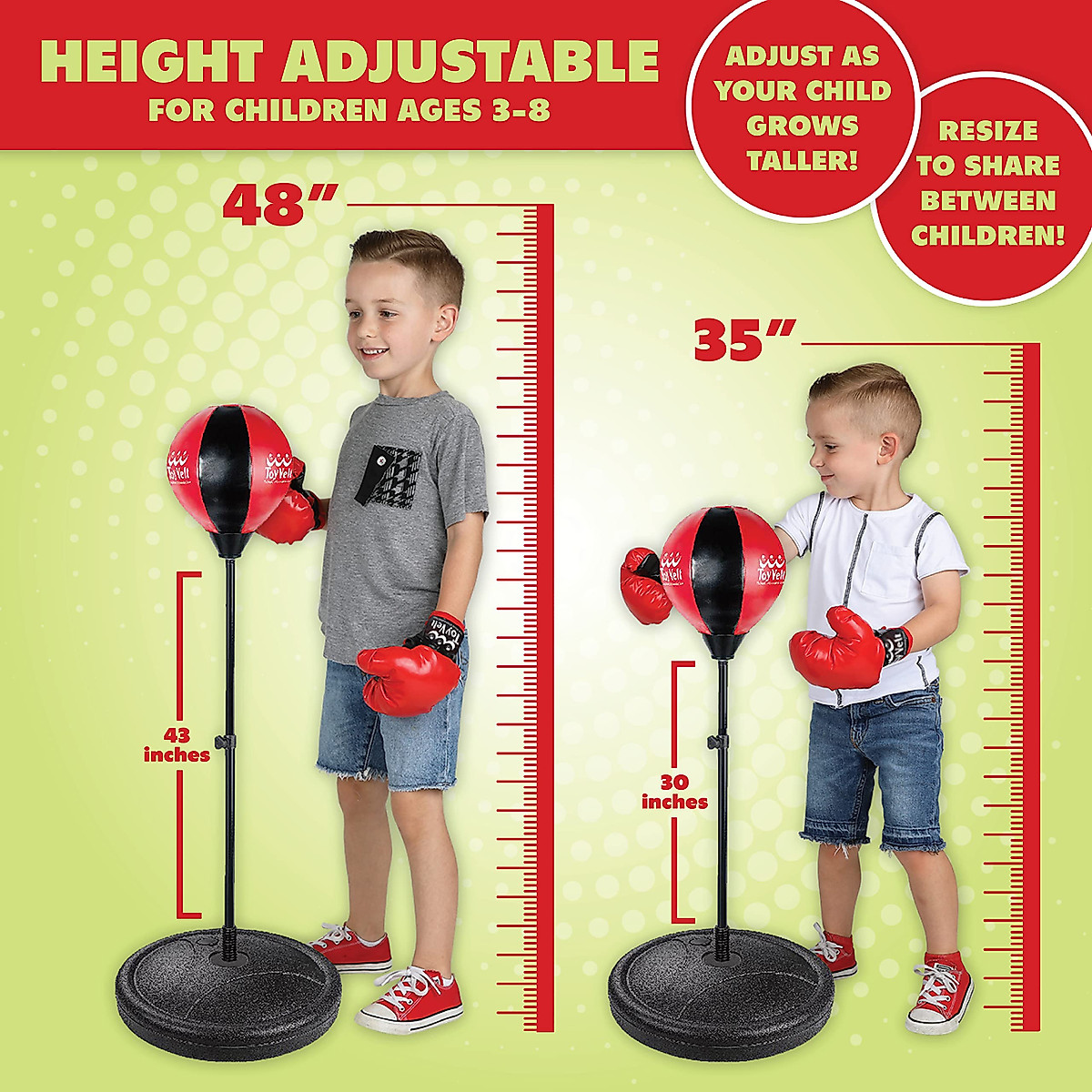 ToyVelt Punching Bag for Kids Boxing Set Includes Kids Boxing Gloves and Punching Bag, Standing Base with Adjustable Stand + Hand Pump - Top Gifting Idea for Boys and Girls Ages 3-8 Years Old