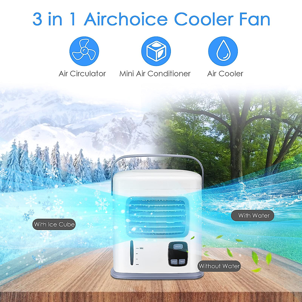3 in 1 Personal Air Conditioner Fan for Office - Mini Portable AC Evaporative Air Cooler Fan w/Auto Timer, Adjustable Wind Direction, 18 Oz Large Water Tank, Low Noise, Ideal for Small Room Indoor