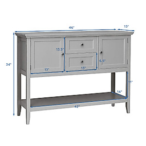 Giantex Buffet Sideboard, Wood Storage Cabinet, Console Table with Storage Shelf, 2 Drawers and Cabinets, Living Room Kitchen Dining Room Furniture, Wood Buffet Server (Grey)