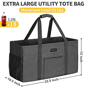 GhvyenntteS Stand Up Extra Large Utility Tote Bag with Metal Wire Frame & Reinforced Bottom Board, Foldable Reusable Grocery Bags with Pockets for Grocery Stores, Picnics, Beach, Camping