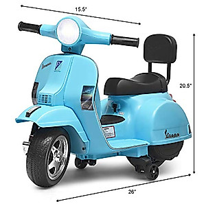 Costzon Kids Vespa Scooter, 6V Battery Powered Ride on Motorcycle w/Training Wheels, Music & Horn, LED Lights, Forward/Reverse, Rechargeable Electric Vehicle Gift for Toddler Boys Girls (Light Blue)