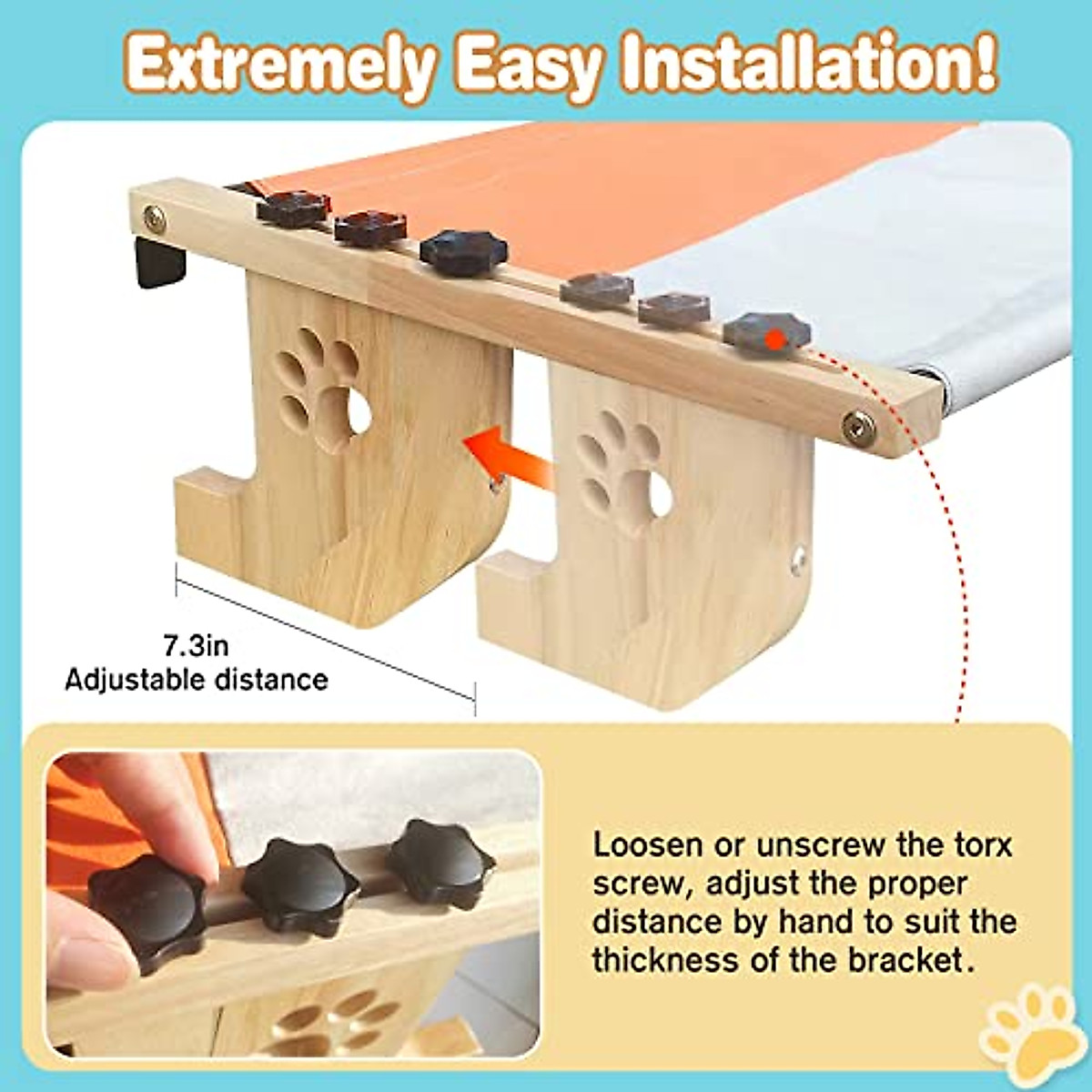 Cat Window Perch Sturdy Cat Window Hammock with Wood and Metal Frame-No Drilling Required-Multiple Ways to Use-Cat Bed for Windowsill,Floor,Bedside or Cabinet-Suitable for Large Cat or Fat Cats-(M)