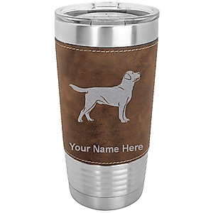 LaserGram 20oz Vacuum Insulated Tumbler Mug, Labrador Retriever Dog, Personalized Engraving Included (Faux Leather, Rustic)