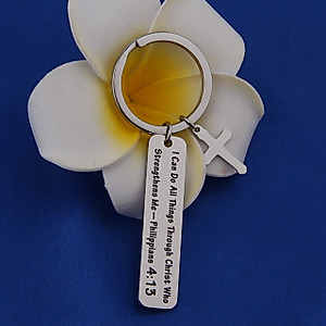FEELMEM I Can Do All Things Through Christ Who Strengthens Me Philippians 4:13 Keychain Religious Jewelry Christian Gifts(Keychain)