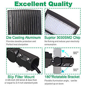 OSTEK LED Parking Lot Lights 100W LED Shoebox Street Pole Lighting, Waterproof 14000LM Outdoor Commercial Area Road Lighting 5000K 100-277V DLC UL (Adjustable Slip Fitter Bracket, 100W - 5000K)