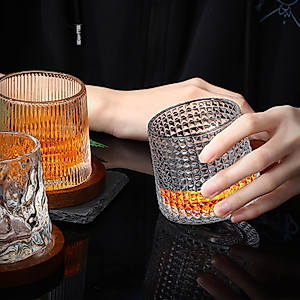 12 Pieces Whiskey Glasses Set Rotatable Old Fashioned Glasses with Creative Walnut Coasters, Whiskey Gifts for Men Husband Father's Day, Bourbon Glass Cups for Drinking Cocktails, Cognac