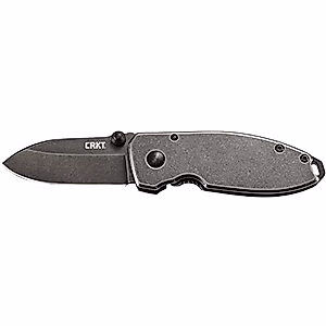 CRKT Squid Folding Pocket Knife: Compact EDC Straight Edge Utility Knife with Stainless Steel Blade and Framelock Handle - Black Stonewash 2490KS