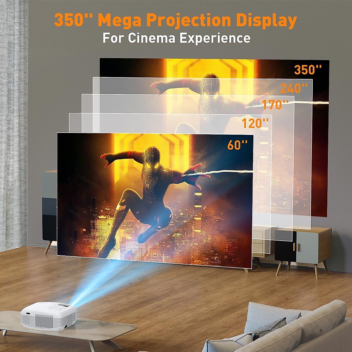 CRAZVIEW Projector, 5G Portable Video Projector with WiFi and Bluetooth Function, 9500L Outdoor Projector Native 1080P Support 350 Inch Display, Compatible with Android/iOS/TV Stick/Computer