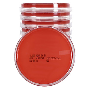 Blood Agar Plate, 5% Sheep Blood in Tryptic Soy Agar (TSA) Base, EH (Enhanced Hemolysis), 15x100mm Plate, Order by The Package of 10, by Hardy Diagnostics