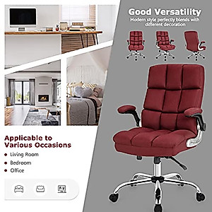 POWERSTONE Ergonomic Office Chair Big and Tall High-Back Executive Computer Desk Chair Upholstered Comfortable Swivel Home Office Chair with Flip-up Armrest Adjustable Tilt Angle 300 LBS (WineRed)
