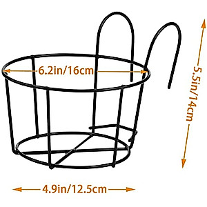 Fireboomoon 4 Pack Round Metal Hanging Railing Planters,Hanging Railing Planter Flower Pot Holder Basket Iron Art Rack Fence Shelf Container for Balcony,Garden,Indoor and Outdoor (Black)