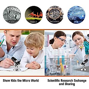 Bysameyee USB Digital Microscope 40X to 1000X, 8 LED Magnification Endoscope Camera with Carrying Case & Metal Stand, Compatible for Android Windows 7 8 10 11 Linux Mac