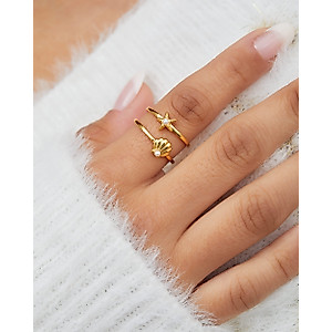 Disney The Little Mermaid Stackable Ring Set Size 7 - Starfish and Seashell Ring - Flash-Plated Rings for Women