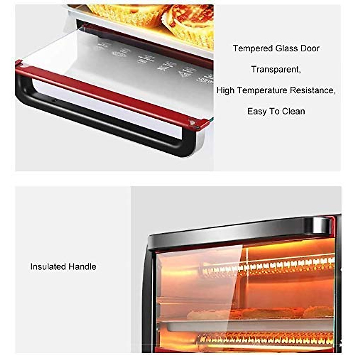 Mini Oven Toaster Electric Small Oven Tempered Glass Door Removable Crumb Tray Insulated Handle with Insulated Gloves and Baking Tray 12L Mini Ovens Happy Life