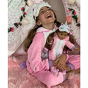 MY GENIUS DOLLS Unicorn Matching Onesie Pajamas and Sleepmasks - Fits Girl and 18 inch Doll Like American (Doll Not Included)