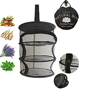 Natural Buy 9 Inch 3 Level MICRO Hanging Dry Net Indoor/Closet Drying Rack for Herbs, Organizer, Freshner - Black Mash Screen with Top-to-Bottom Zipper - Apartment Size with Zipped Storage Pouch