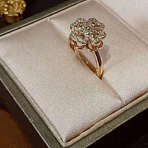 Four-Leaf Clover Spinner Rings Anxiety Fidget Ring for Anxiety Sterling Silver Plated Cubic Zirconia Flower Band Relieving Stress Open Stacking Finger Calming Gifts Birthday Daughter Fashion Promise Engagement Statement Jewelry (Gold)