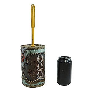 Ebros Gift Rustic Vintage Western Turquoise Faux Tooled Leather Triple Horseshoes and Cross Cowboy Toilet Bowl Cleaner Brush and Base Holder Set Bathroom Vanity Powder Room Office Accessory