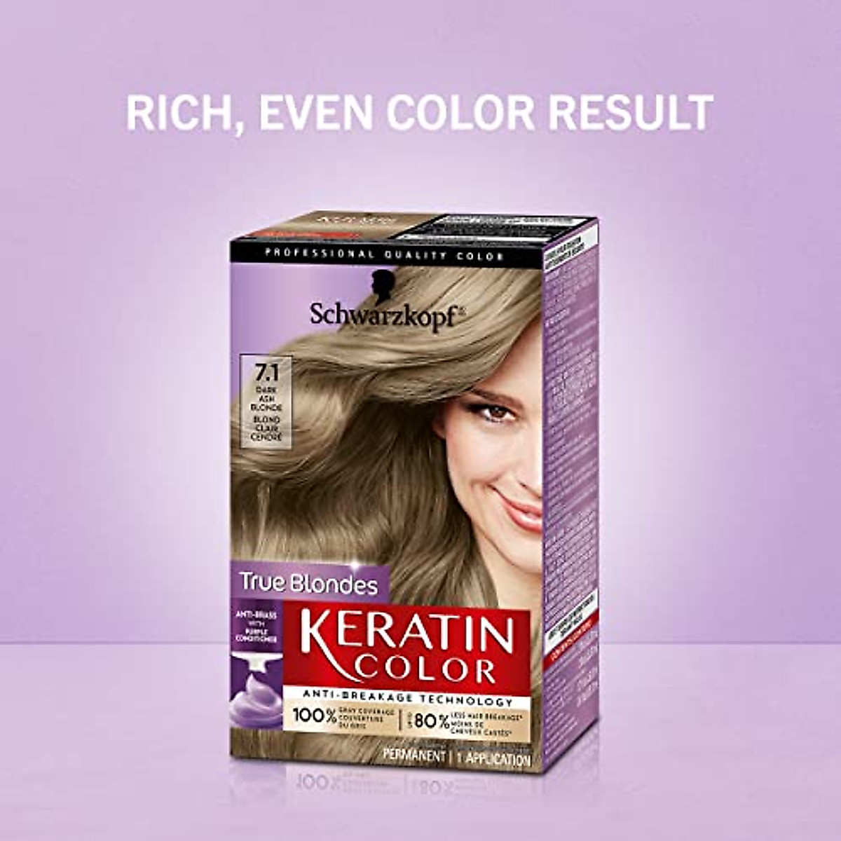 Schwarzkopf Keratin Color Permanent Hair Color Cream 7.1 Dark Ash Blonde, 1 Kit