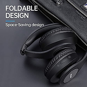 pollini Bluetooth Headphones Wireless, 40H Playtime Foldable Over Ear Headphones with Microphone, Deep Bass Stereo Headset with Soft Memory-Protein Earmuffs for iPhone/Android Cell Phone/PC (Black)